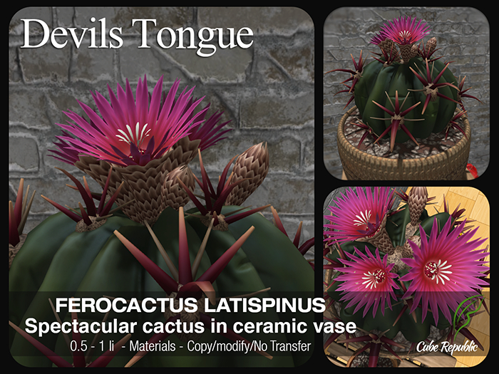 Second Life Marketplace - PBR Cactus - Devils Tongue - Ferocactus latispinus